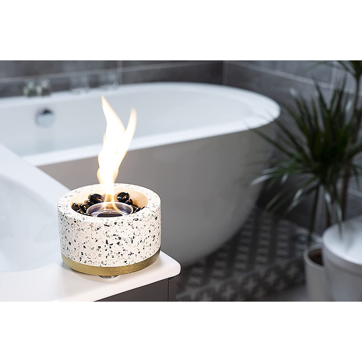 Xoten Tabletop Fire Pit, Terrazzo, Indoor & Outdoor Fire Pit Bowl, Ethanol Fire Pit, Small Balcony Table Top Fire Bowl, Patio Firepit, Mini Fireplace, Tabletop Fireplace