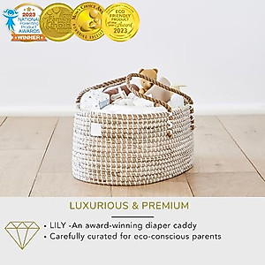 BEBE BASK Baby Diaper Caddy Organizer - Handmade Organic Seagrass - Luxury Diaper Caddy Basket - Cute Diaper Caddy for Baby Girl & Diaper Caddy for Baby Boy - Cream White (Natural)