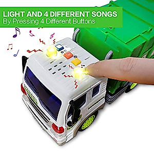 FEROXO Friction Powered Garbage Truck Toys 1:16 Toy Vehicle with Lights and Sounds for Kids