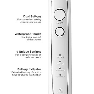 Soniclean Pro 4800 Electric Toothbrush for Adults with 12 Toothbrush Heads, Rechargeable Toothbrush, Automatic Toothbrush, Soft Bristle Toothbrush, White