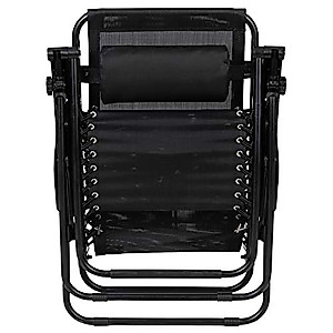 Flash Furniture Celestial Adjustable Folding Mesh Zero Gravity Reclining Lounge Chair with Pillow and Cup Holder Tray in Black, Set of 2