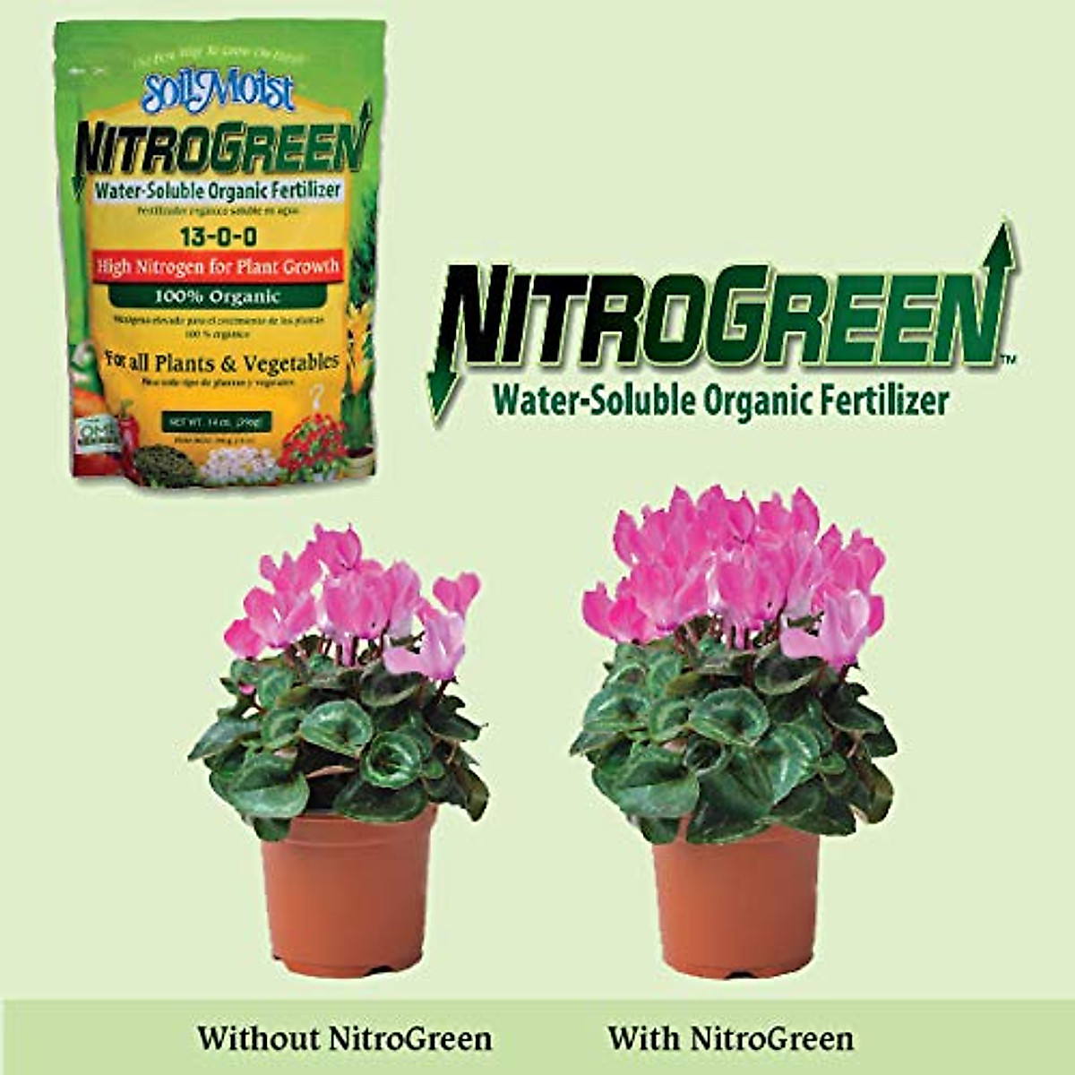 SoilMoist NitroGreen 100% Organic Fertilizer 14-oz High Nitrogen 13-0-0 for Plant Vegetable Growth