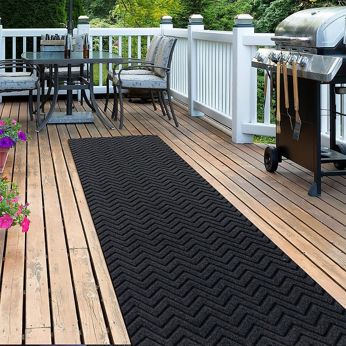 LITA Customized Size Hallway Runner Rug with Rubber Backing, Backed Non-Slip Waterproof, Washable Outdoor Indoor Carpet for Floor, Entryway, Kitchen, Laundry, Balcony, Garage, Gray Triangle, 2' x 12'