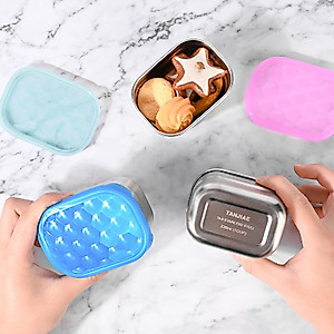 Tanjiae Kids Snack Pro - Stainless Steel Snack Containers for Kids | Easy Open Leak Proof Small Food Containers with Silicone Lids - Perfect Metal Toddler Lunch Box for Daycare and School (8oz*3)