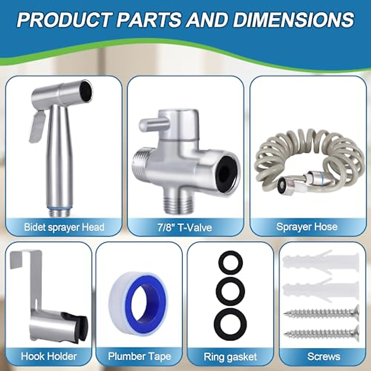 TURLEE Handheld Bidet Sprayer for Toilet -Brass T-valve Adapter, Sprayer Adjustable Water Pressure Control with Bidet Retractable Spring Hose for Feminine Wash.