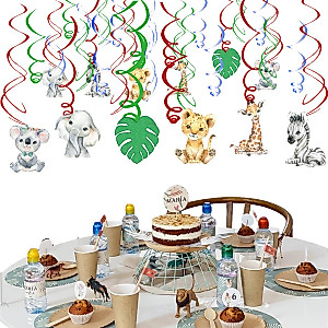 30Pcs Wild One Hanging Swirls Ceiling Streamers Decorations, Jungle Safari Animal Birthday Party Supplies,Jungle Baby Shower Decorations