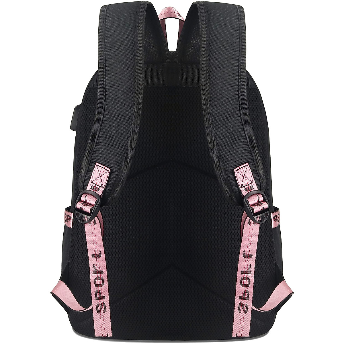 Roffatide Anime Chainsaw Man Backpack Pochita Book Bag Laptop School Bag with USB Charging Port and Headphone Port