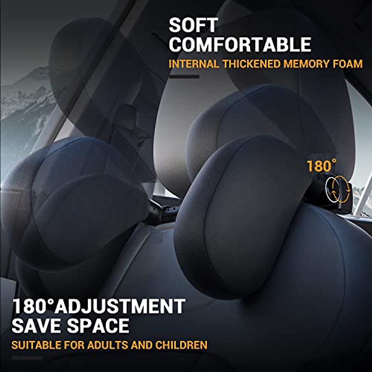 ZORUNOWA Car Headrest Pillow,Thickened Memory Foam Road Pal Headrest,Neck Support Pillow,180° Adjustable Car Headrest, U- Shaped Design,Travel Car Sleeping,Suitable for Kids and Adults (Black)