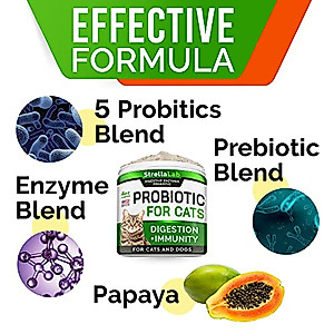 Probiotics Powder for Cats and Dogs - All Natural Supplement - Digestive Enzymes + Prebiotics - Relieves Diarrhea, Upset Stomach, Gas, Constipation, Litter Box Smell, Skin Allergy -Made in USA- 4oz