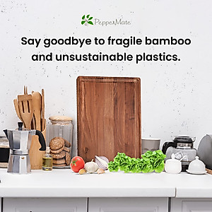 Preconditioned Walnut Kitchen Cutting Board – 20 x 15 x 1.25 In. Dark Hardwood Chopping Block with Juice Groove – Doubles as Cheese or Charcuterie Board – Home & Kitchen Accessories by PepperMate