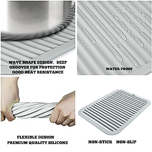 TOPULORS 3 PCS Silicone Trivets for Hot Pots and Pans 9"x12" Heat Resistant Mat Hot Pads for Kitchen Quartz Countertops - Dish Drying Mat Non-Slip Potholders Pot Holders Trivets for Hot Dishes - Gray