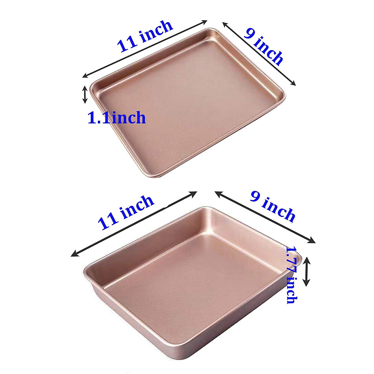 HYTK Small Cookie Cake Brownie Baking Sheet Pan Set 11 X 9 Inch Toaster Oven Replacement Tray Bakeware Nonstick 2X Thicken High Carbon Steel BPA Free