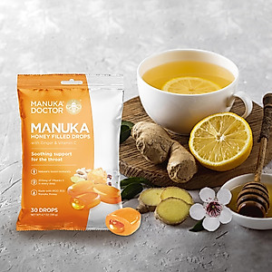 Manuka Doctor Cough Drops, Manuka Middles, 30 Count Honey Filled Lozenges with Vitamin C and Ginger to Help Support the Immune System, Soothing for Dry, Sore Throat, 4.7 oz