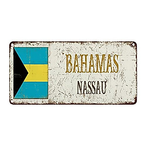 WoGuangis Bahamas City Wall Decor Metal Sign Bahamas Country Flag Vintage Home Decorative Signs Travel Gift Souvenir Men Cave Signs for Laundry Room Office 12x6in Travel Lovers Birthday Gift