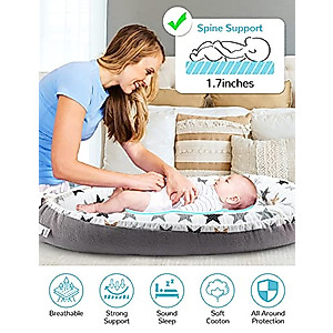 GIEFRNE Baby Lounger Baby Nest Cover Baby Registry Search Co-Sleeping Portable Bed Cover for Baby 0-12M, Soft Breathable Cotton for Newborn Bassinet Mattress Adjustable Size (Star)