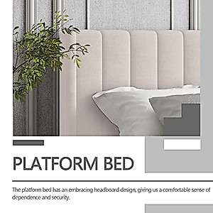 Zoophyter Upholstered Platform Bed Frame Queen Size with Headboard,Strong Wooden Slats Support No Box Spring Needed Easy Assembly Cream