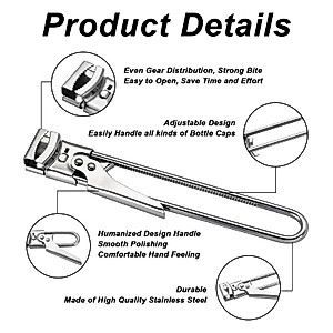 Adjustable Stainless Steel Can Opener, Master Opener Jar Opener, Water Bottle Opener, Lid off Jar Grip Opener, Cap Opener for Weak Hands Seniors (A)