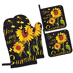 You are My Sunshine Sunflower Oven Mitts and Pot Holders Sets 4 Pcs Set, Heat Resistant Oven Gloves Hot Pad for Kitchen Cooking Baking BBQ