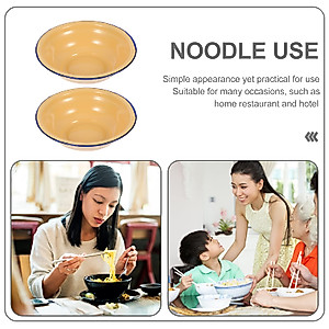 Hemoton Spa Bathroom Decor 2Pcs Enamel Bowls Vintage Enamel Basins Thickened Enamel Mixing Bowl Soup Plates Round Salad Serving Bowl Soup Bowl Enamel Tableware for Kitchen 28cm Yellow Enamelware