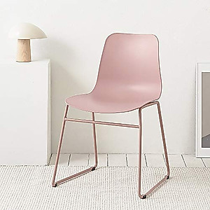 Roomnhome】 Durable Modern Pastel Tone self-Assembly Plastic seat and Steel Frame Kitchen, Dining, Bedroom Side Chair Set of 4 (Light Pink)
