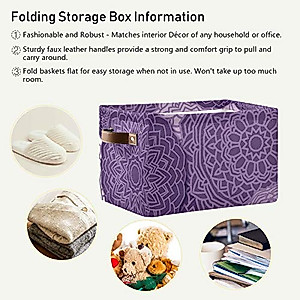 KEEPREAL Large Storage Basket Bin Purple Mandala Boho Storage Cube Box Foldable Canvas Fabric Collapsible Organizer with Handles for Home Office Closet