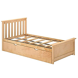 Max & Lily Twin Bed, Wood Bed Frame with Headboard For Kids with Trundle, Slatted, Natural