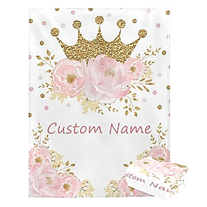 Eyesoul Personalized Name Blanket,Custom Super Soft Throw Baby Blanket with Name and Flower & Crown,Gifts for Baby and Girls,Suitable for Newborns and Toddler.30x40