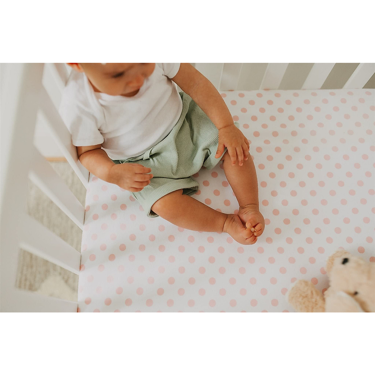 NODNAL CO. Pink Fitted Crib Sheet for Baby Mattress - Jersey Knit Cotton for Girl Nursery Bedding - Chevron, Polka Dot, and Stripe Crib/Toddler Sheets (Polka Dot)