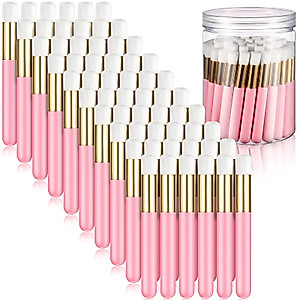 Patelai 60 Pieces Lash Shampoo Brushes with Container, Eyelash Extension Cleansing Brush Nose Pore Cleaning Tool Peel off Blackhead Removing Tool Cosmetic Lash Cleanser Facial Cleansing(Pink)
