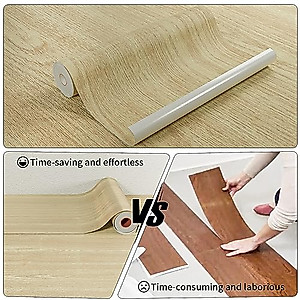 Vinyl Flooring Roll 24x118〞(19.4 Sq.Ft), Self-Adhesive Peel and Stick, Wood Grain Look, for Bathroom, Kitchen, Bedroom, RV
