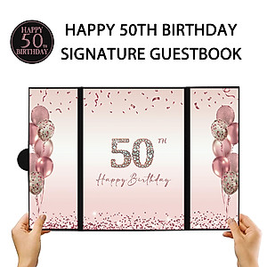 DARUNAXY Rose Gold 50th Birthday Party Decorations for Women, Happy 50th Birthday Alternative Signature Guest Book Black Pink 50 Birthday Signing Card Board Party Supplies Cheers to 50 Years Old Gift