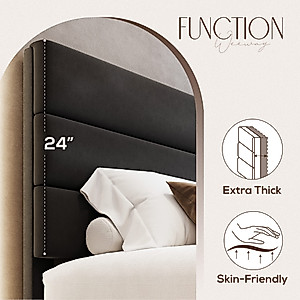 WEEWAY Queen Bed Frame Platform Bed with Velvet Upholstered Headboard and Wooden Slats Support, Heavy Duty Mattress Foundation, No Box Spring Needed, Easy Assembly, Black