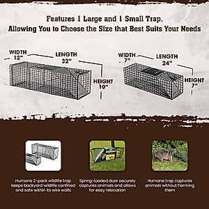 Rugged Ranch CatchMor Live Animal Multi Catch 2 Pack Trap, 1 Large & 1 Small Metal Catch & Release Cage for Raccoons, Opossums, Bunnies, & Squirrels