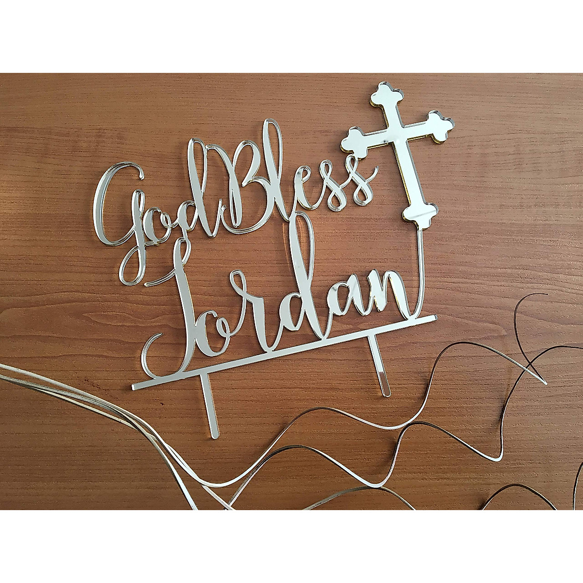 Personalized God Bless Cake Topper with Cross Name Baby Baptism centerpiece Christening Topper 1st First Holy Communion Religious Toppers Blessed Custom Sign Christian Acrylic Party Anniversary Gifts