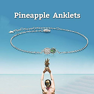 Pineapple Anklets Gifts for Women Sterling Silver Adjustable Pineapples Chain Link Ankle Bracelets Beach Anklet Jewelry for Women Teens