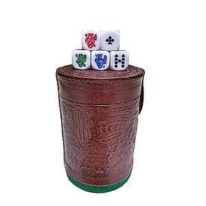 Cup Poker dice Game Set with Cup Leather Lined (cubilete)…Brown