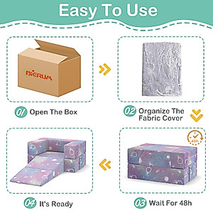 BIERUM Toddler Couch with Blanket, 3-in-1 Luminous Kids Couches and Sofas Fold Out, Convertible Sofa to Playful Slide for Girls and Boys, Extra Softer Kids Sofa Chair for Bedroom Playroom