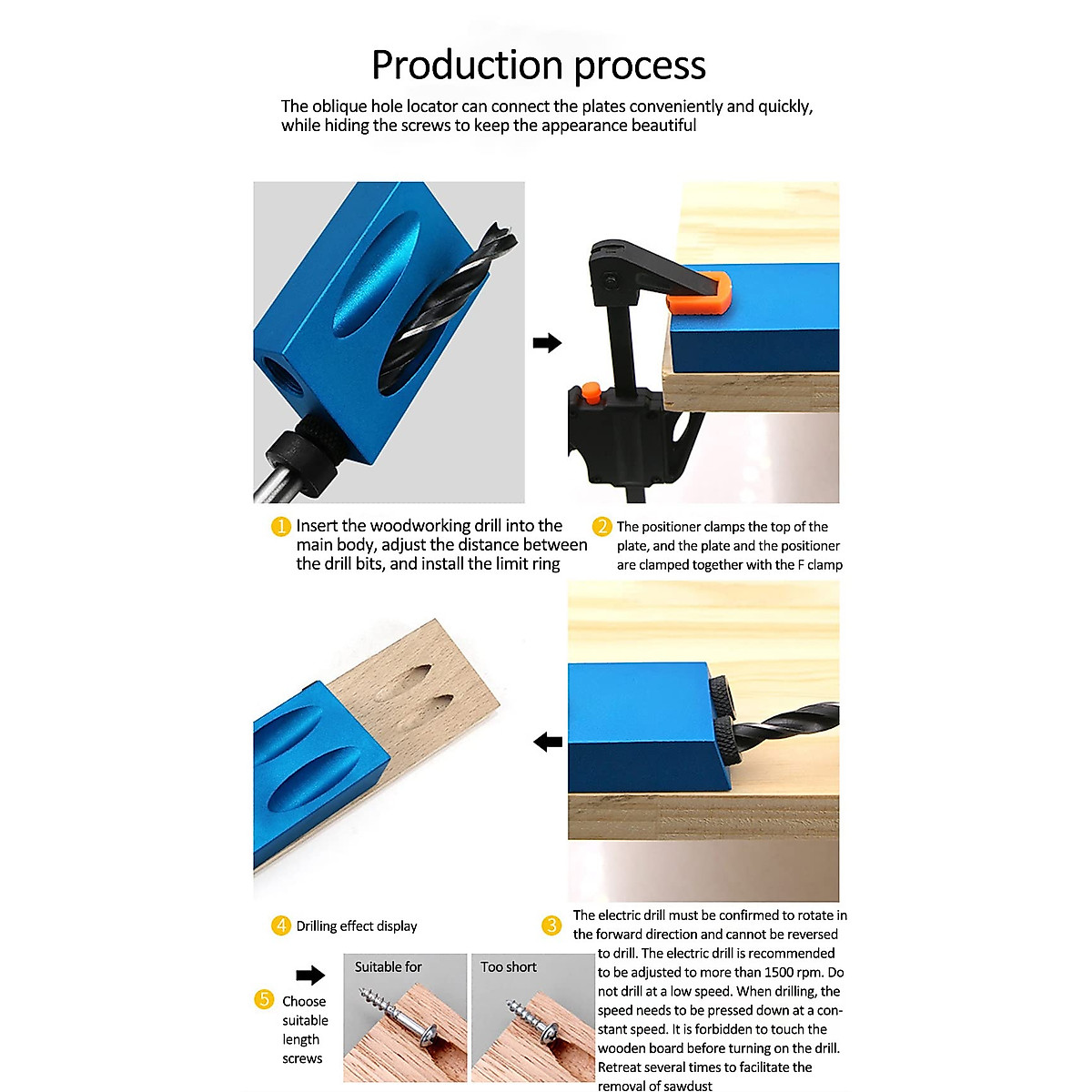 15Pcs Pocket Hole Jig, 15 Degree Dowel Drill Joinery Kit Hole Screw Jig with 6/8/10mm Drive Adapter for Woodworking Angle Drilling Holes, Angle Carpentry Locator Jig