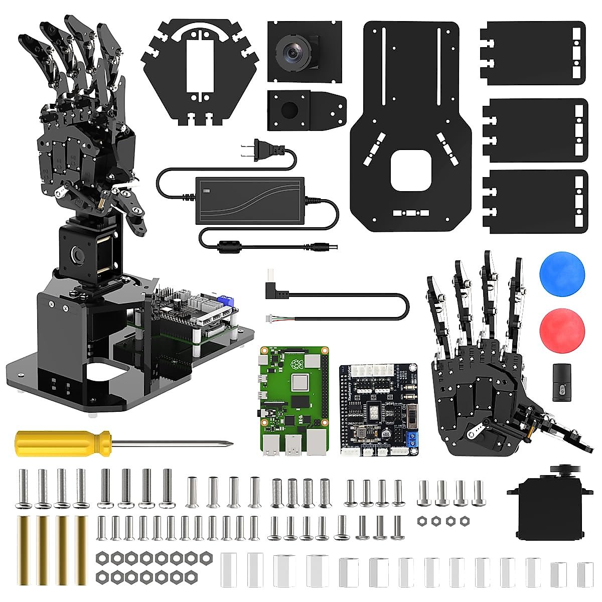 HIWONDER uHandPi Raspberry Pi Robotic Hand AI Vision Bionic Mechanical Hand with Python Programming Powered by Raspberry Pi 4B 4GB (Left Hand)