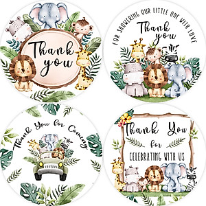 80 Wild Safari Thank You Stickers, Jungle Safari Baby Shower Favor Stickers, Wild Animals Birthday Party Favor Label Decorations (2 Inch)