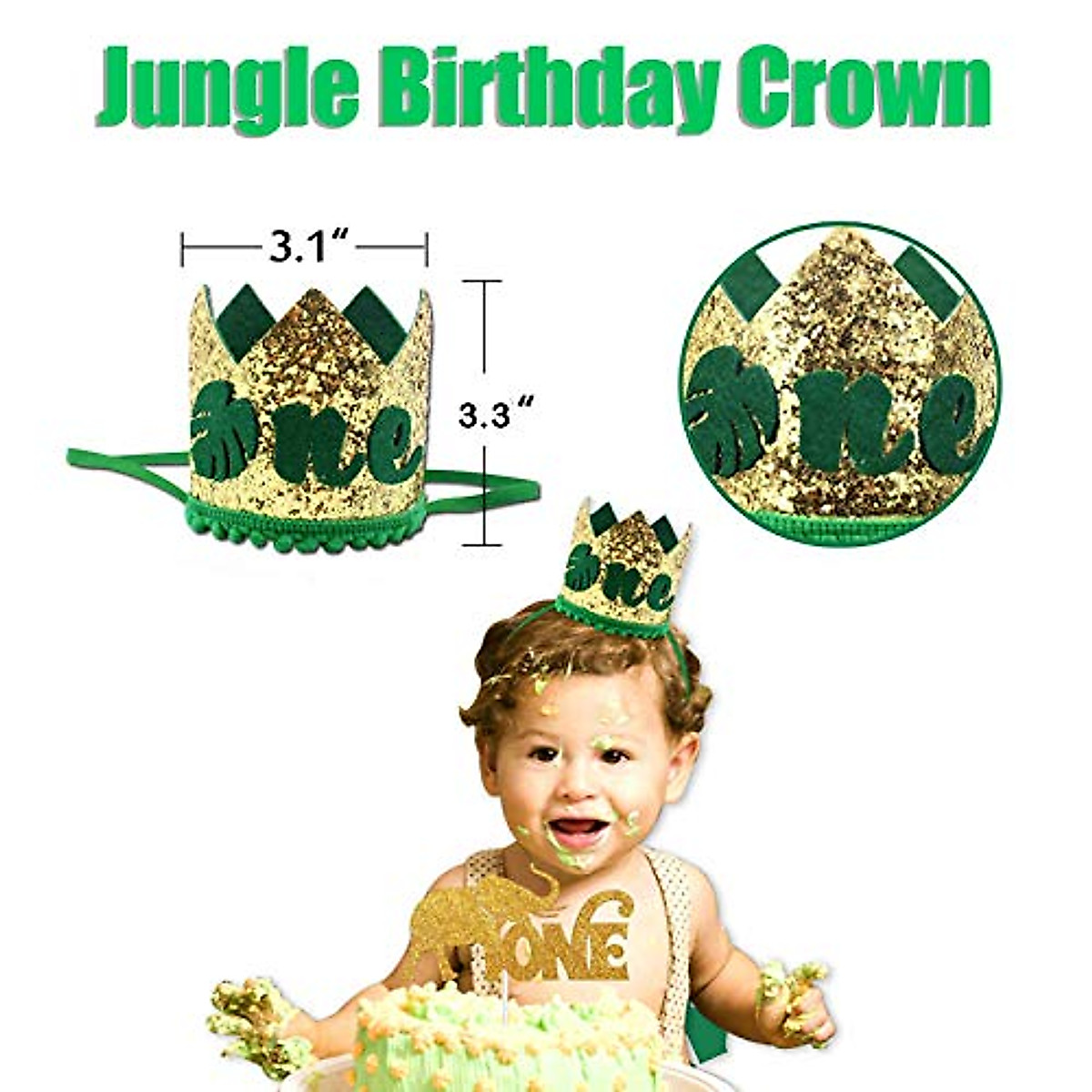 Baby 1st Birthday Party Decorations Supplies For Boy Girl Kids First Birthday Shower Jungle Safari Theme With Wild One Highchair Banner Crown Cake Topper Set of 3