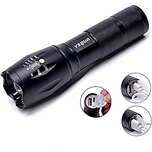 YXQUA USB Rechargeable Flashlights, 8381 High Lumens Lights, 3 Modes, Zoomable & Waterproof Super Bright Flash Light for Camping, Hiking, Emergency Hurricane(5.1 in)