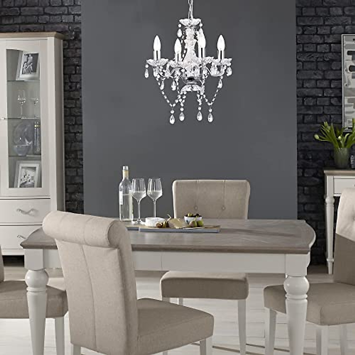 LaLuLa Chrome Chandelier Mini Crystal Chandelier 4 Light Candle Style Chandelier for Dining Room
