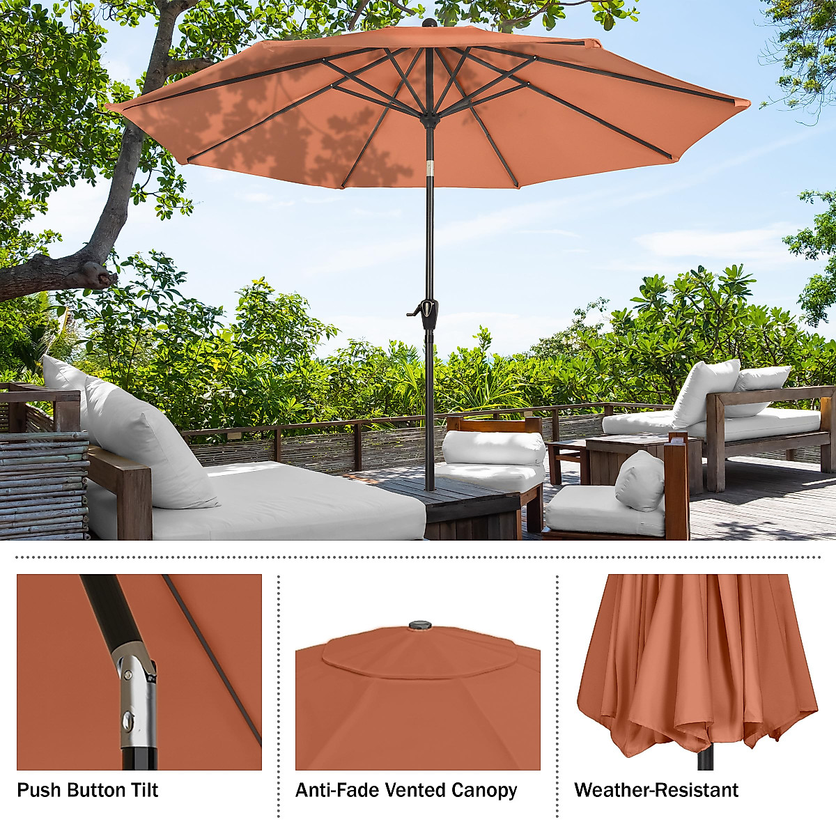 Pure Garden Patio Umbrella with Auto Tilt - 10FT Easy Crank Outdoor Umbrella with Vented Canopy for Deck, Balcony, Backyard, or Pool (Terracotta)