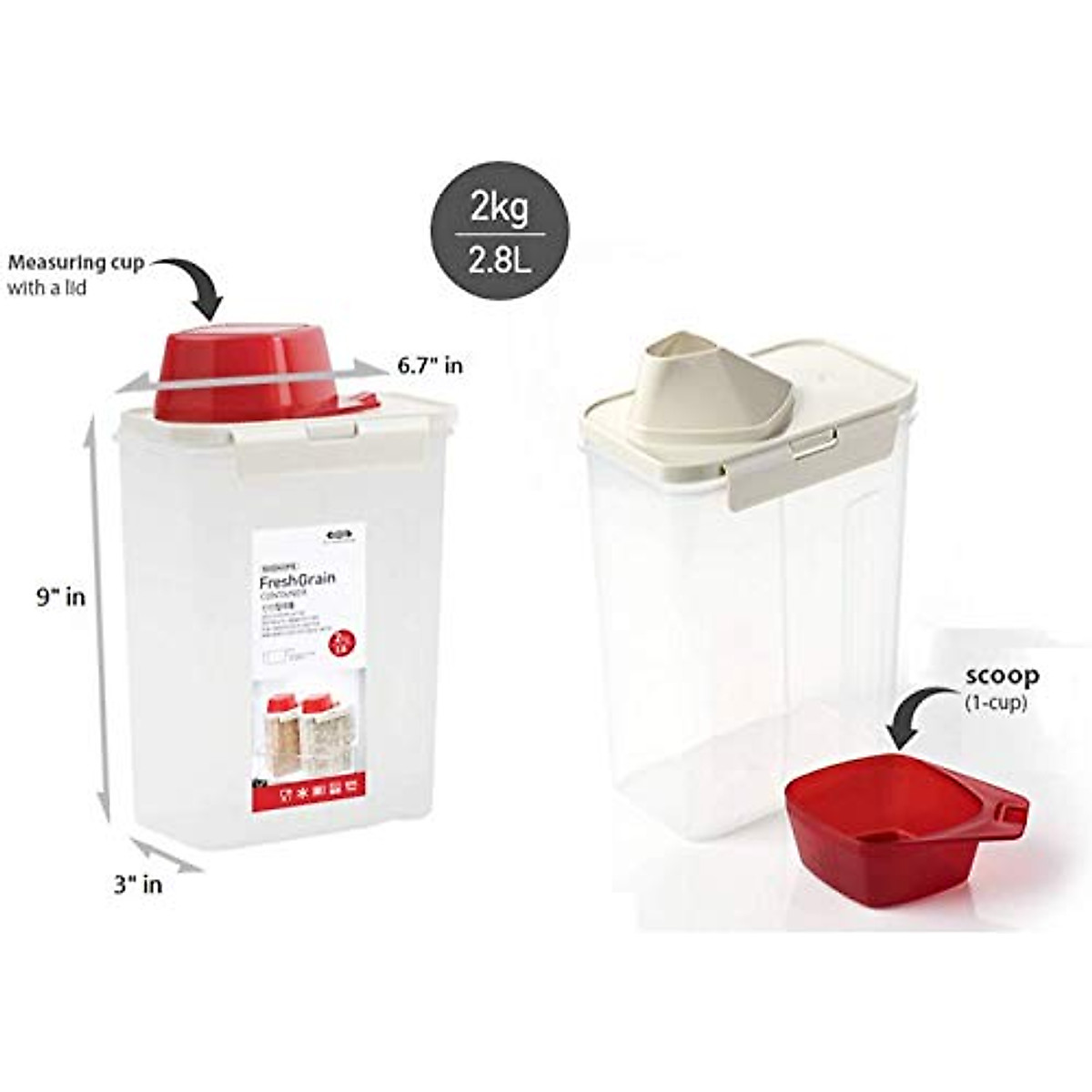 Komax Rice Container – Dry Food Storage Containers – BPA-Free Plastic Containers for Rice & Grain Storage – Rice Dispenser w/Lid & Measuring Scoop – Dishwasher Safe Food Containers (Set of 2)