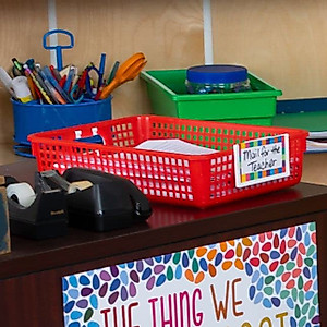 Really Good Stuff Plastic Desktop Paper Storage Baskets for Classroom or Home Use – 14”x10” Plastic Mesh Baskets Keep Papers Crease-Free and Secure – Red Baskets With White Handles (Set of 12)