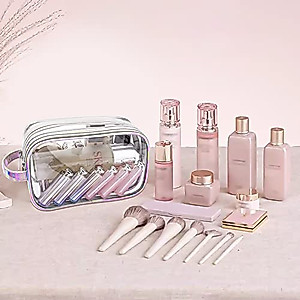 Lermende Clear Makeup Bag, 2 Layer, Water-Resistant, Large, Portable, Transparent, Travel, Women and Girl