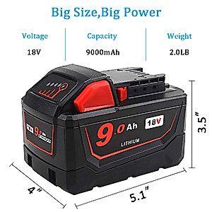 TENMOER 18V 9.0Ah Replacement Battery Compatible with Milwaukee 18Volt Batteries Power Tools