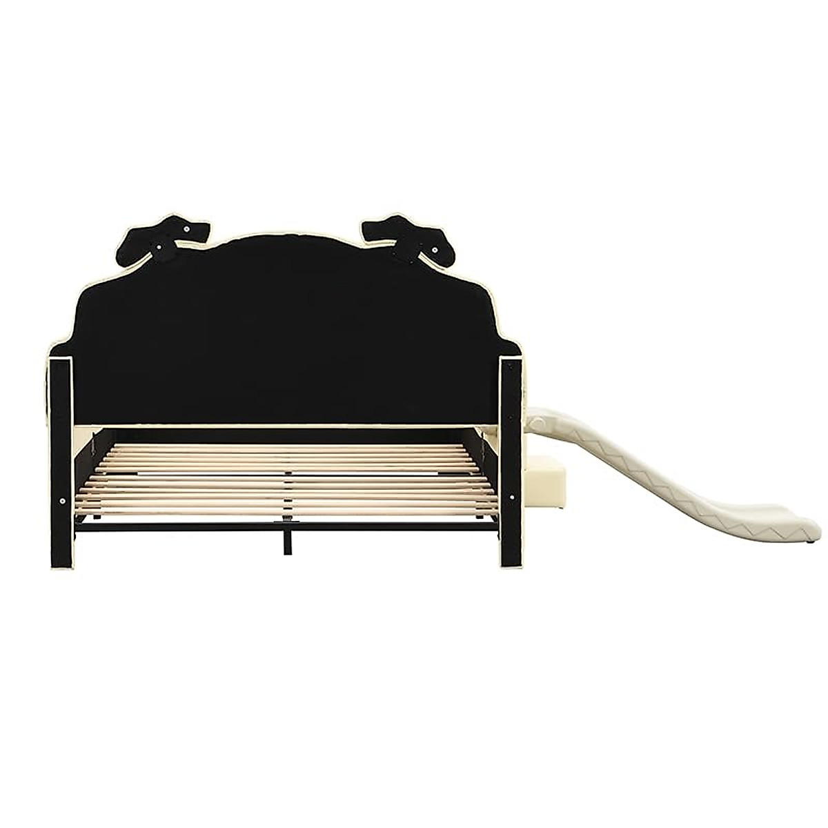 Merax, Beige Size Upholstered Platform Bed Frame, Children's Slide and LED Light for Girls, Full(Piglet Headboard)