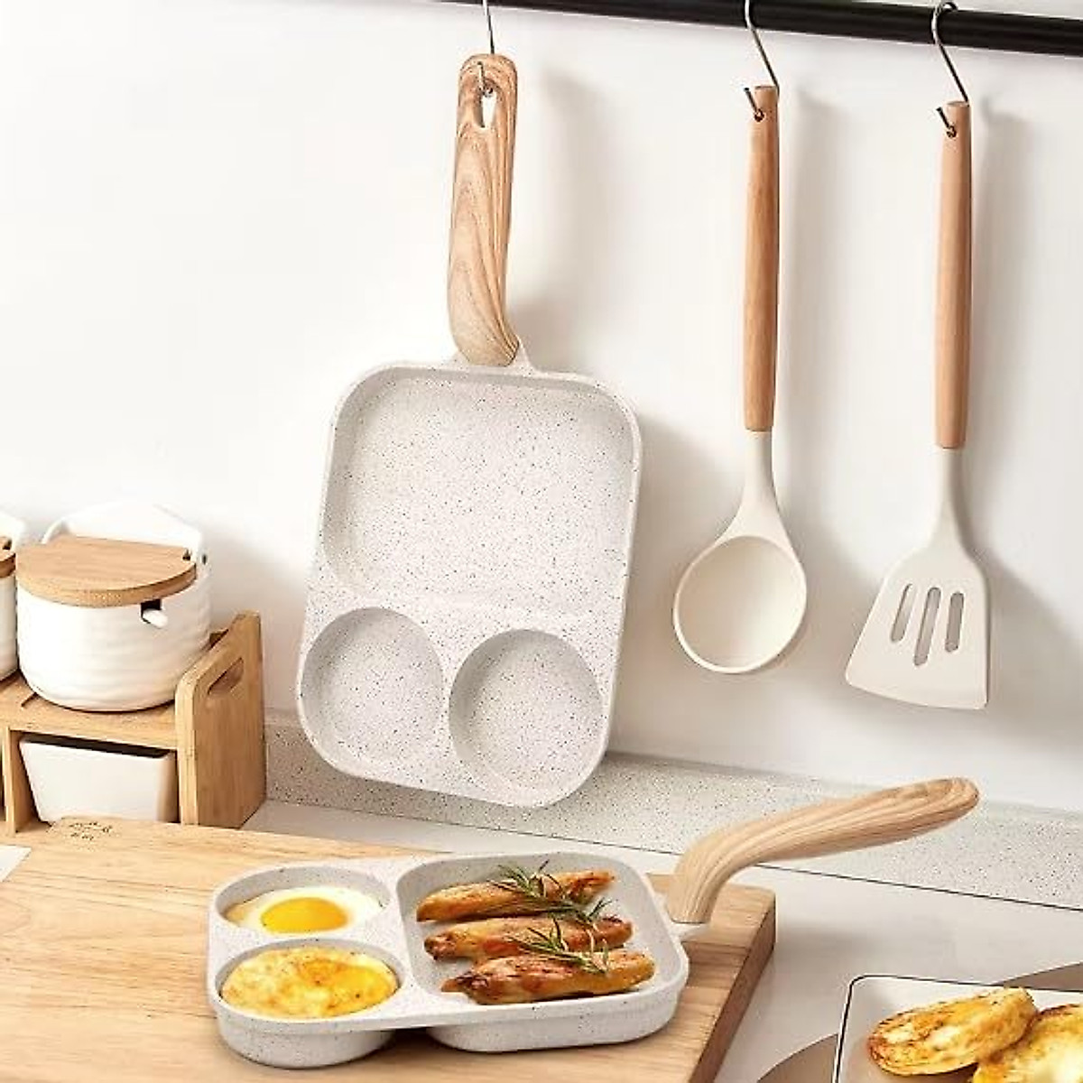 3-in-Divided Frying Pan for Cooking – sarten 3 en 1 antiadherente, Square Egg Pan, One Egg Frying Pan, Section Skillet, 3 in 1 pan for cooking